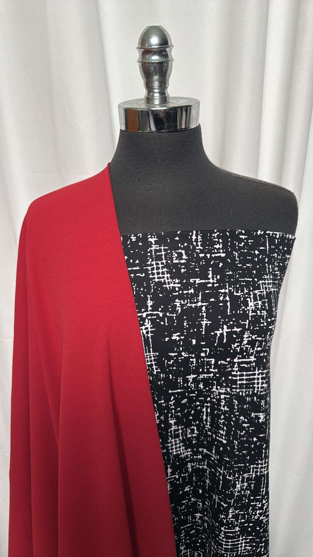 DEEP RED/ABSTRACT BUNDLE : 2YD Deep Red Crepe Scuba & 2YD Black/White ...