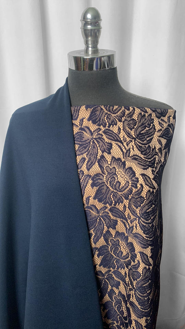 NAVY/LACE BUNDLE : 2YD Bonded Lace & 1YD Navy R/N/S Ponte : A2365 ...