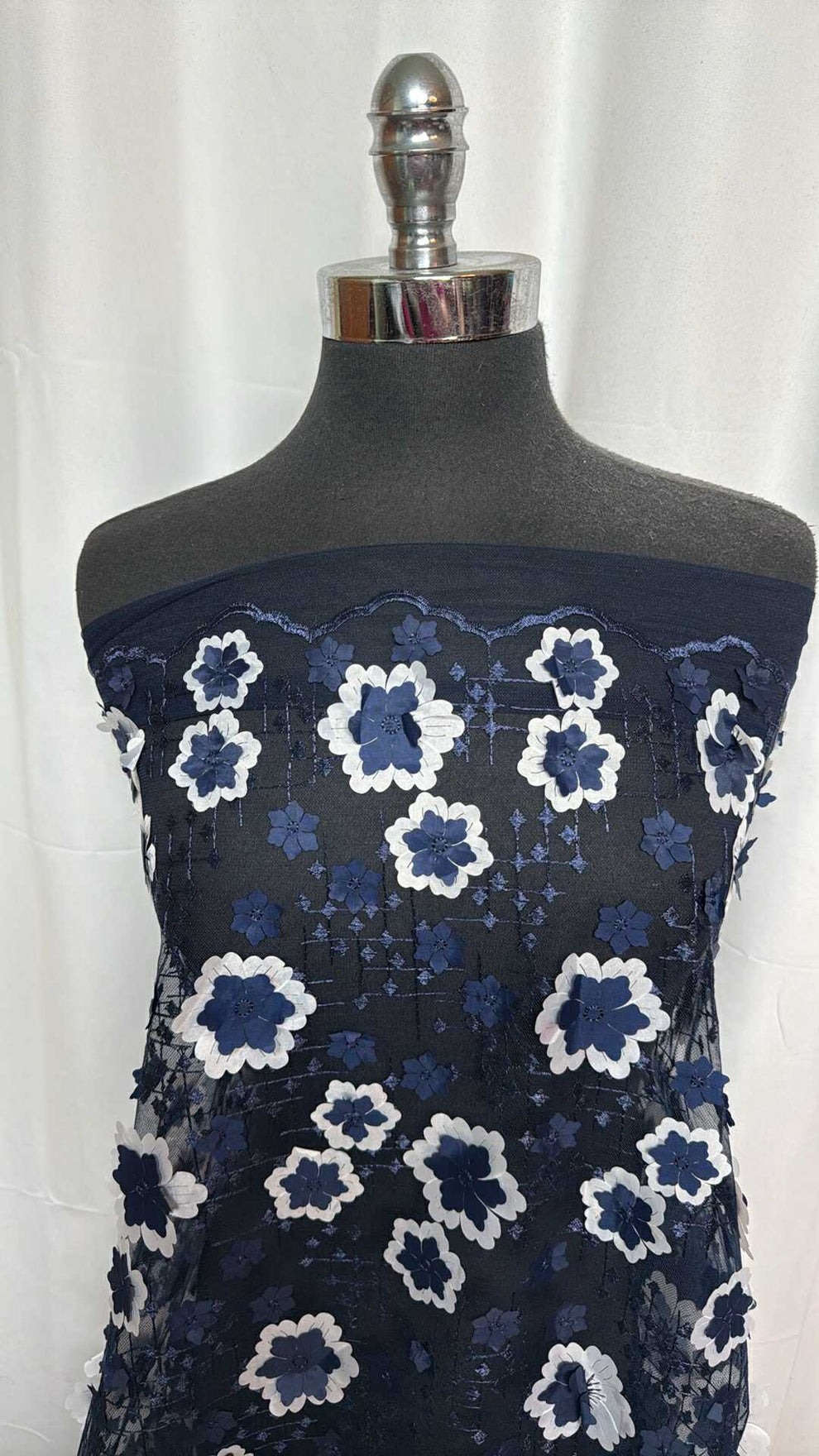 Navy Double-Border Embellished & Embroidered Tulle - 2 Yard Cut ...