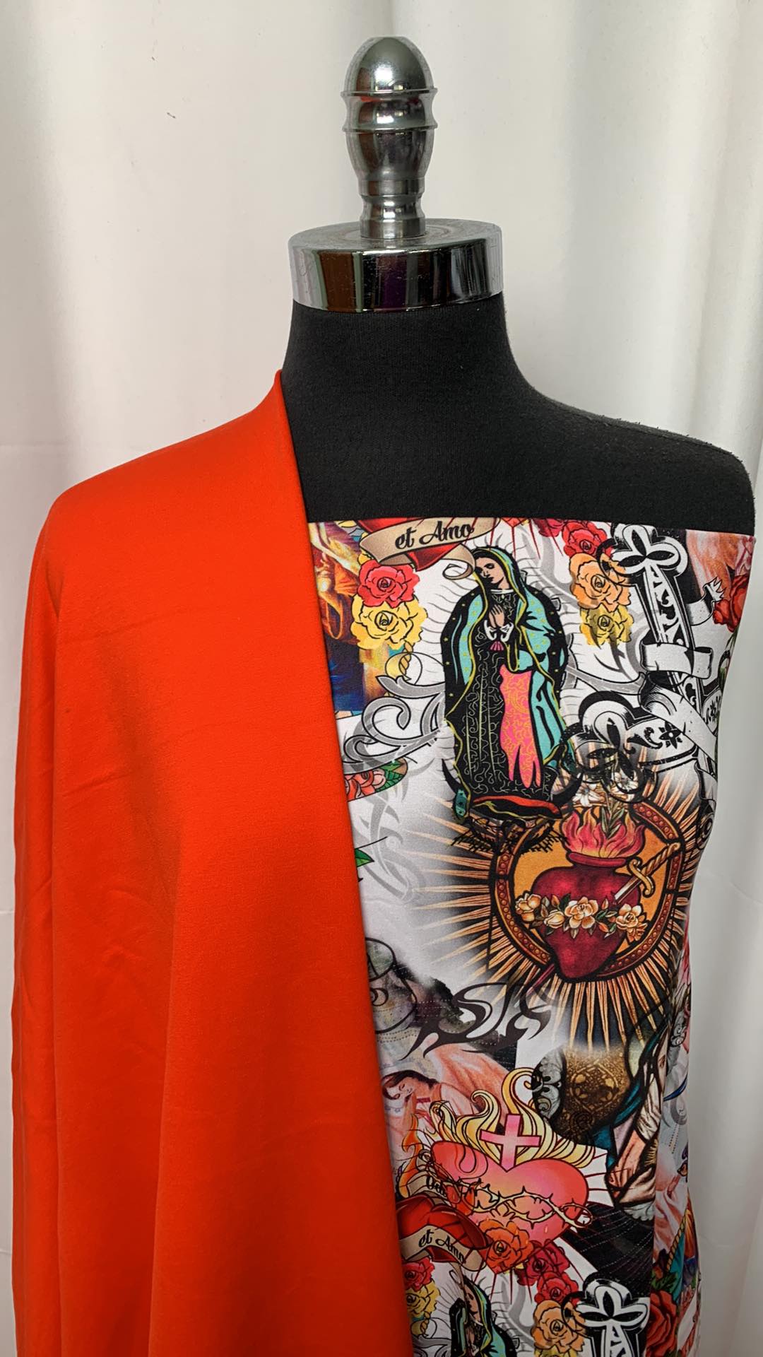 ORANGE/SACRED ICONS BUNDLE : 2YD Orange Nylon Ponte & 1.5YD Sacred Ico ...